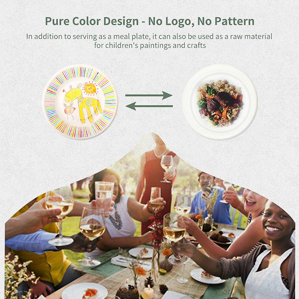 Chinette Paper Plates Dinner (7 inch 50 Pcs) + Disposable Plates (9 inch 50 Pcs), Dessert Plates Disposable, Compostable Biodegradable Dinner Plates, Set of 100, Suitable for Restaurant/Fast Food Shop