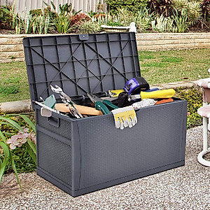 Crownland 120 Gallon Outdoor Storage Deck Box Resin Container Weatherproof Deck Storage Box Containers Patio Garden Furniture Outdoor Storage Boxes All Weather Using,Grey