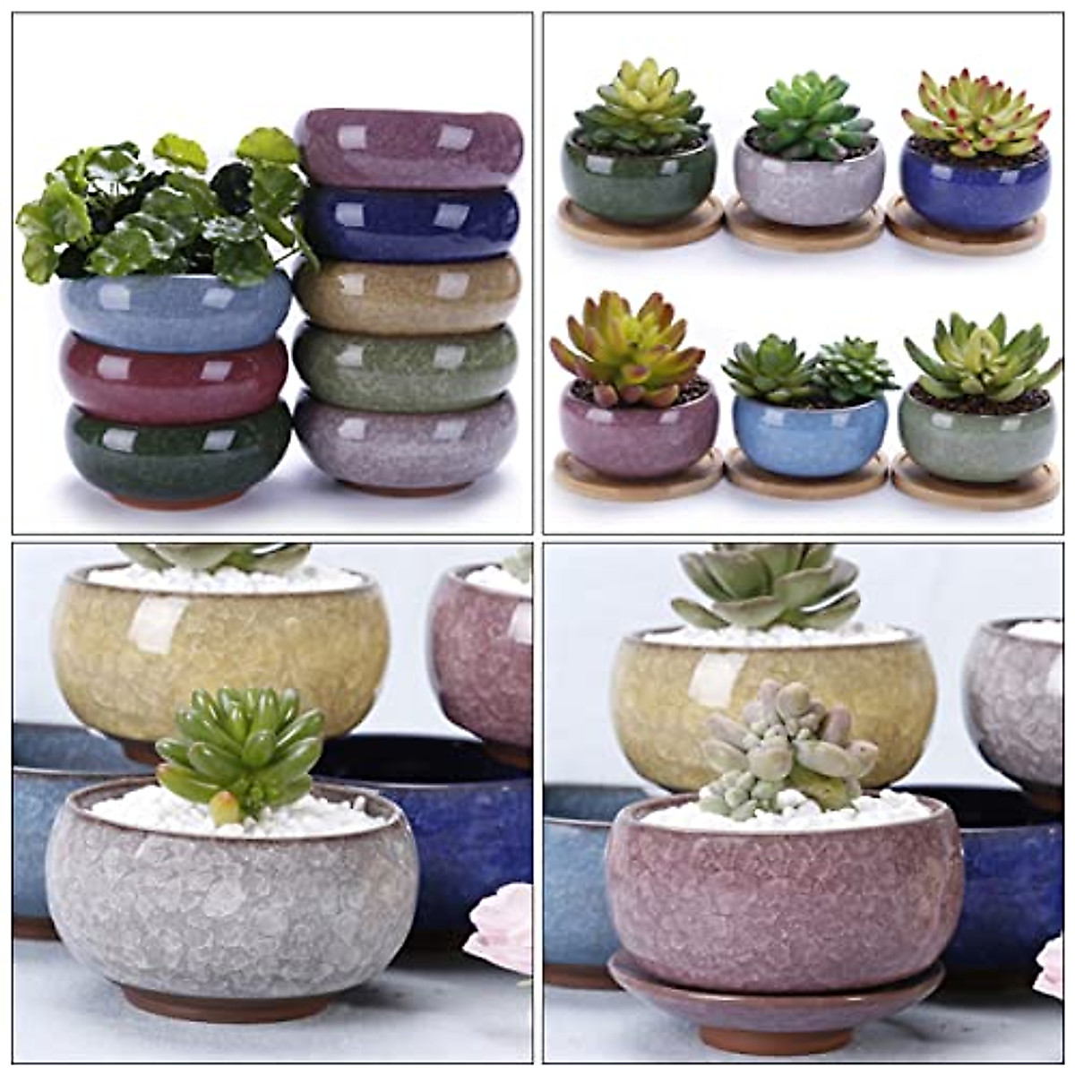 Yardwe 3 Sets Balcony Table and Pot Desk Container Cup Garden Hole Flower Style Containers Green Modern Round Gardening Bonsai Trays Greenhouse Tray Nursery Vintage Ceramic