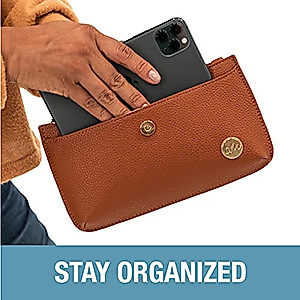 CleverMade Premium Zip Pouch Wallet Clutch with Multiple Storage Pockets and Wristlet Strap for Easy Carrying, Durable Vegan Leather Construction, Brown