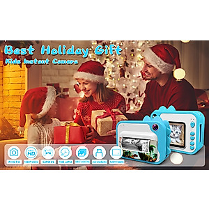 Camera Kids Instant Print USHINING 1080P Instant Camera for Kids Aged 3-12 Ink Free 12MP Print Camera for Kids 2.4 Inch Screen with 32GB SD Card,Color Pens,Print Papers (Blue)