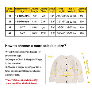 Peecabe Toddler Girl Sweaters Cable Knit Long Sleeve Crewneck Chunky Crochet Cardigans 1-6T (White, 4T)