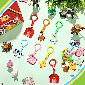 Jadive 24 Pcs Farm Barnyard Party Supplies Keychains Kids Birthday Favors Cute Animal Ornament Toy Pendant for Christmas Boy Girl Gift Souvenirs Reward Treat Goodie Bag Fillers
