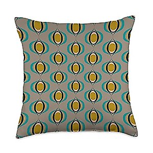 Modern Abstract Geometric Design Mid Century Mod Atomic Space Age Pattern in Earthy Brown Throw Pillow, 18x18, Multicolor