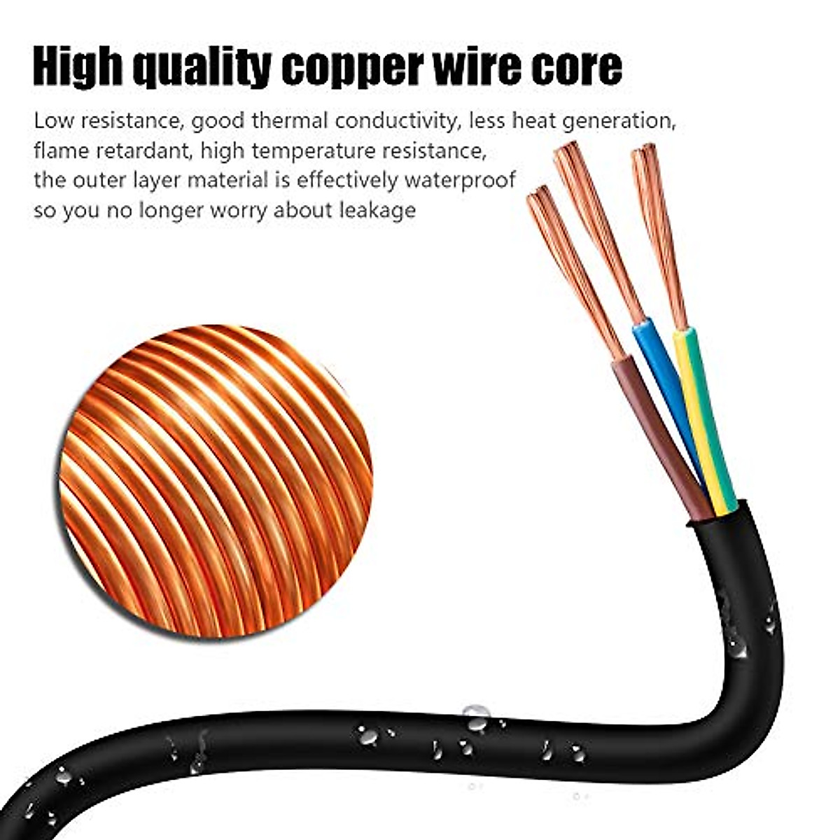 10FT 12/3 Outdoor Extension Cord, Heavy Duty 3-Outlet SJTW Indoor/Outdoor Three-Prong Power-Cord 12-Gauge Grounded 15-Amp 1875 Watts