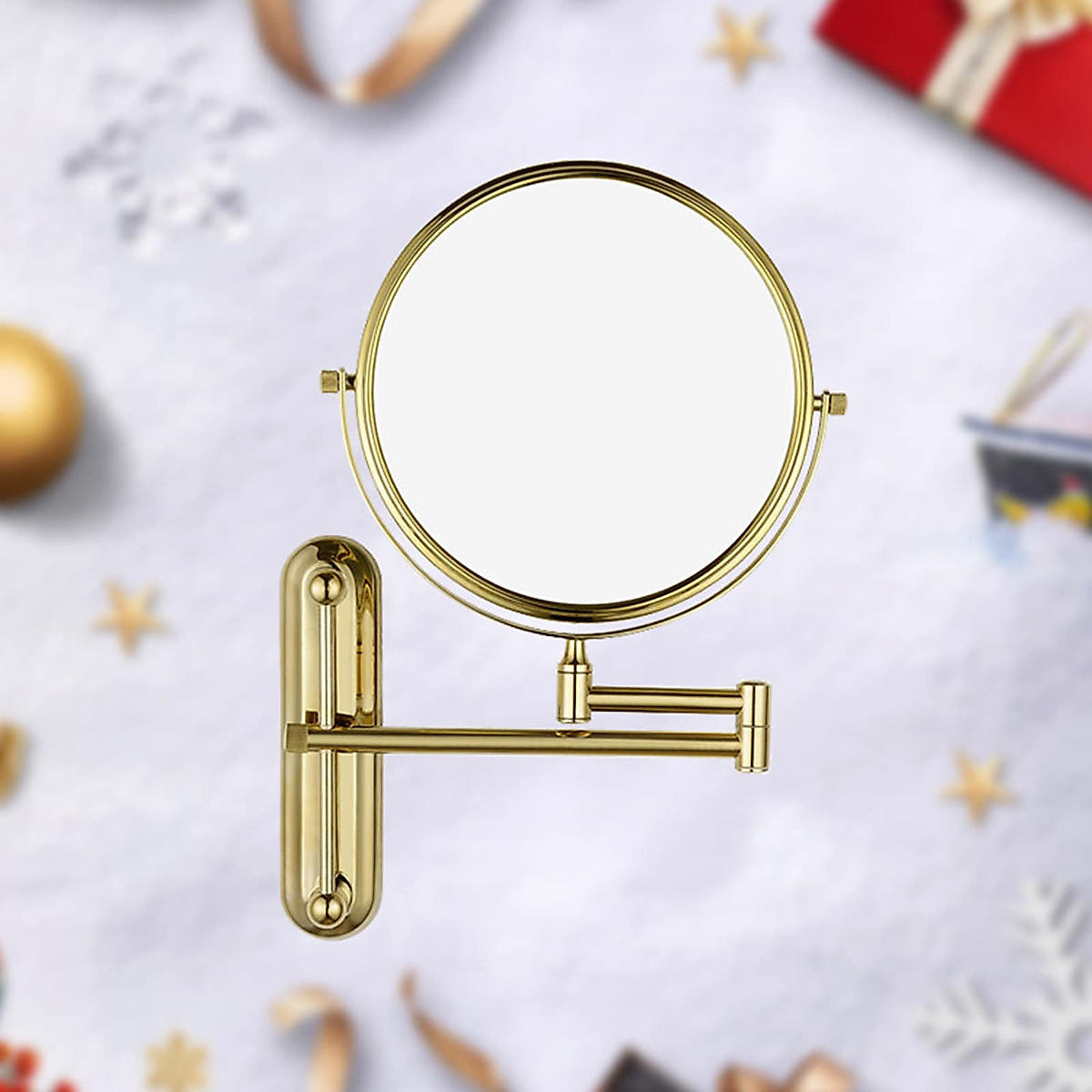 Nicesail 8 Inch Double-Sided Wall Mounted Mirror, Magnified 7X Makeup and Shaving Mirror, Height Adjustable-Gold