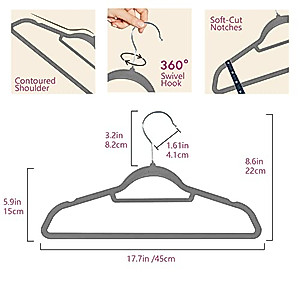 ATZJOY Non Slip Clothes Hangers Space Saving Velvet Hangers (100 Pack, Gray)