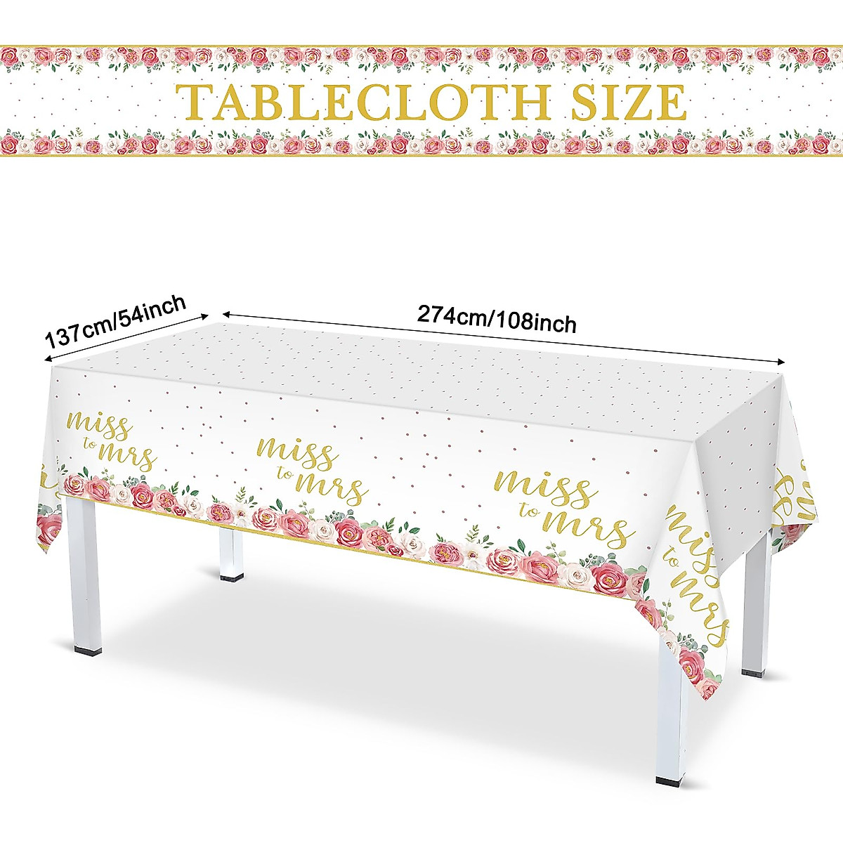 Zhehao 170 Pcs Bridal Shower Floral Party Supplies Miss to Mrs Plates and Napkins Rose and Gold Disposable Paper Tableware Set Includes Plates Cups Napkins Tablecloth for Wedding Engagement Engagement