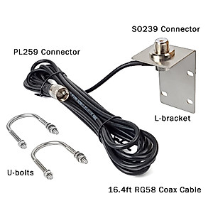TWAYRDIO VHF Marine Antenna 156-163 MHz 50W 6.5in Stubby Antenna W/16.4ft SO239 to PL259 Connector RG58 Coaxial Cable and L-shape Mounting Bracket for Boat Pontoon Sailboat Yacht Marine Radios