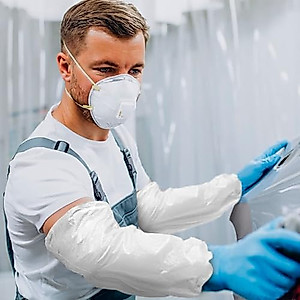 AMZ White Disposable Arm Sleeves, 18 Inches. 100 Pack Disposable Sleeve Protectors for Arms. 1.5 Mil PE Waterproof Sleeve for Arm. Unisex Disposable Protective Sleeves for Arms