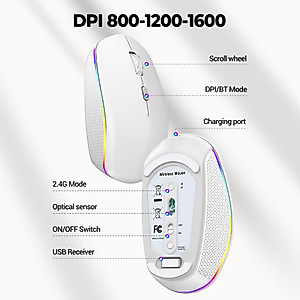 FENISIO Wireless Keyboard Mouse, Ultra Slim Bluetooth 2.4G Slient Wireless Keyboard and Mouse Combo with Backlit, Multi-Device USB Rechargeable Keyboard Mouse for Laptop PC Windows Desk (Silver White)