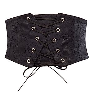 GRACE KARIN Women's Elastic Wide Band Tied Waspie Corset Waist Cincher Belt Black L