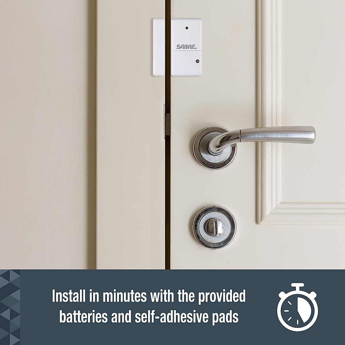 SABRE Home Security System with Remote, 125dB Alarm, Audible Up to 850 Feet (259 Meters), Wireless, Comes with 1 Motion Sensor Alarm, 2 Door or Window Alarms and 1 Remote Key Fob, Home and Away Modes