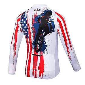 XUNQI Men's Cycling Jersey Long Sleeve Reflective with Rear Zippered Bag American Cycling Team Size M
