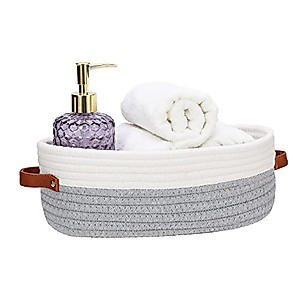 HLWDFLZ Bathroom Countertop Organizer Basket, Cotton Rope Woven Storage Basket Toilet Paper Decorative Basket for Bathroom, Bedroom, Living Room, Entryway (White/Gray)
