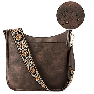 BOSTANTEN Crossbody Bags for Women Trendy Vegan Leather Hobo Purses Shoulder Handbags With Wide Shoulder Strap Coffee