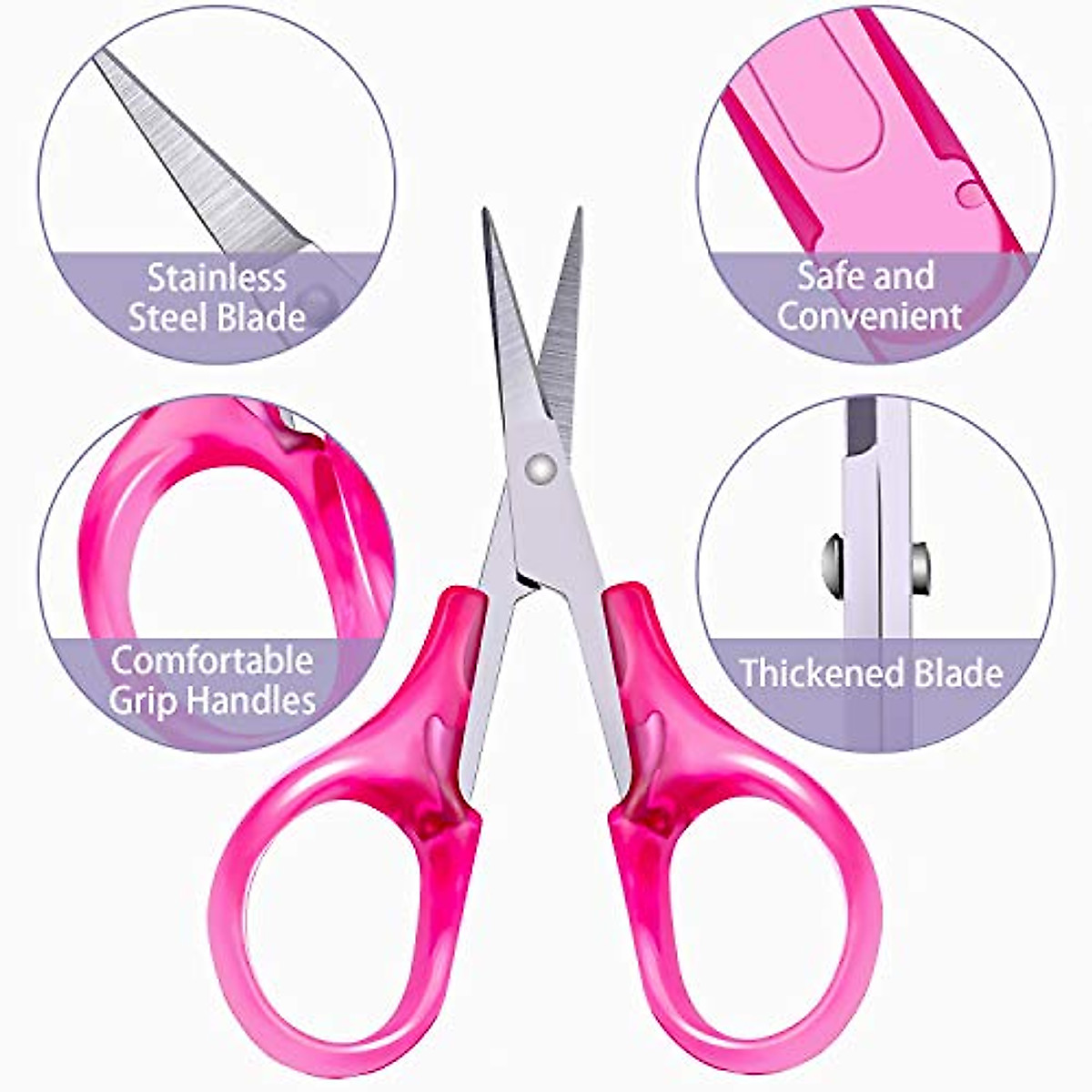 Detail Craft Scissors Set Stainless Steel Scissors Straight Tip Scissors Curved Tip Scissors with Protective Cover for Facial Hair Trimming, Sewing, Crafting, DIY Projects (6 Pieces)