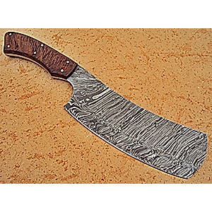 CP-285, Damascus Steel 12.00 Inches Cleaver style Knife – Solid Rose Wood Handle (Damascus Steel 1)