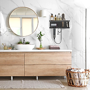 Boomersun Hair Dryer Holder, Blow Dryer Organizer, Hair Dryer Holder Wall Mounted with Shelf for Bathroom, Salon, Bedroom Organizers & Storage(Matte Grey)