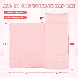Toddler Nap Mat Pink Boho Tufted Geometric Kinder Nap Mats for Toddler Girls Boys Preschool Daycare Soft Fleece Kids Sleeping Mat Portable Sleeping Bag for Travel Camping