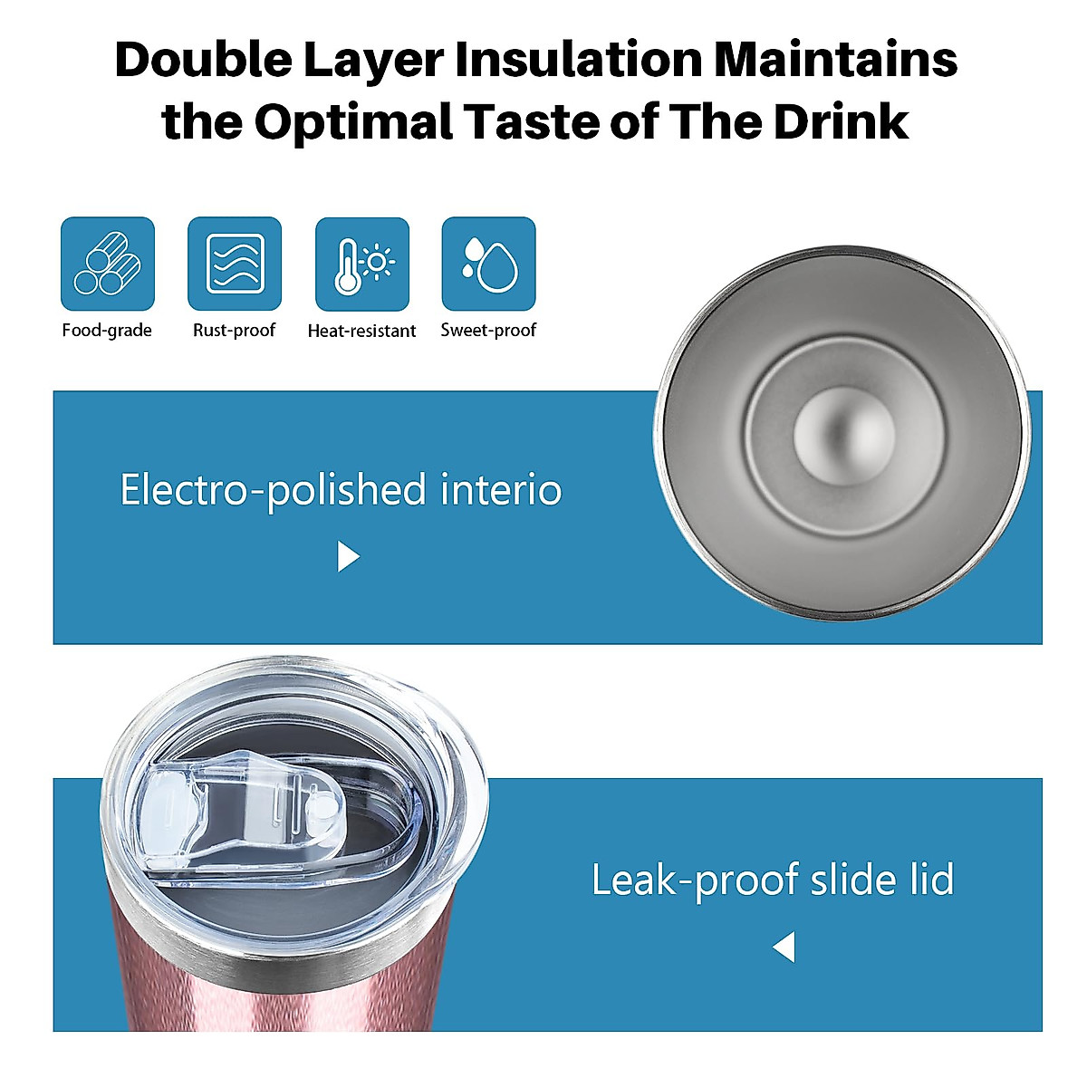 FristChoice 20 oz Skinny Tumblers with Lid and Straw,Stainless Steel Vacuum Insulated Tumbler Cup Double Wall Travel Coffee Mug, Thermal Water Tumbler for Hot and Cold Drinks(Rose Gold,1)