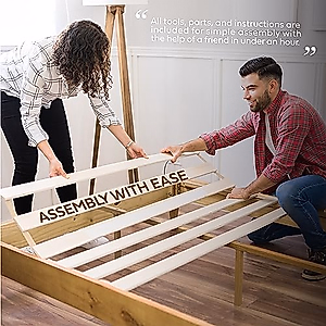 NTC Lupin Wooden Bed Frame with Headboard, Solid Oak Foundation with Silent Slats and Wood Central Supports, 800 Lb Capacity, Effortless Assembly, King - Rustic Oak