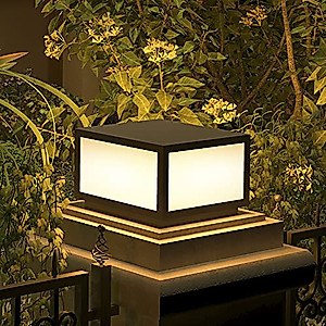 AILICIN Pillar Lamp Post Light, Tempered Glass Shade，Fence Deck Cap Light Lantern Column Lamp for Flat Surface Patio Garden Decoration with IP55 Waterproof E26 LED Bulb (Electric Powered)