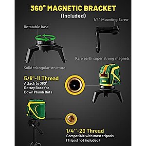 APEXFORGE X3 131ft Green Laser Level, Cross Line Laser with 2 Plumb Dots, 4500mAh Rechargeable Battery with Type-C Charging Port, Self-Leveling & Manual & Pulse Mode