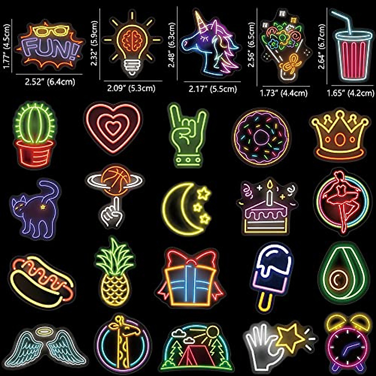 80 Pcs Cool Neon Sign Vinyl Stickers for Kids Teens Waterproof Water Bottle Stickers Pack for Laptop Phone Case Guitar Skateboard Helmet Bike Car Decals Party Favors Supplies Home Decor