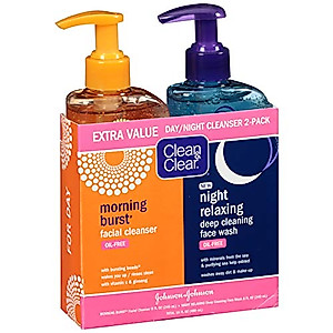 Clean & Clear 2-Pack Day and Night Face Cleanser Citrus Morning Burst Facial Cleanser with Vitamin C and Cucumber, Relaxing Night Facial Cleanser with Sea Minerals, Oil No & Hypoallergenic Face Wash