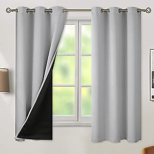 BGment 100% Blackout Curtains for Bedroom with Black Liner, Thermal Insulated Thick Double Layers Total Light Blocking Grommet Window Curtains 63 Inch Length 2 Panels Set (42 x 63 Inch, Light Grey)