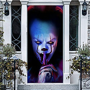 Joker Clown Halloween Banner Decoration Supplies Trick or Treat Horror Killer Creepy Scary Terror IT Theme Backdrop Background Decor for Hallowmas Movie Birthday Party Photo Props Favor Flag Photo