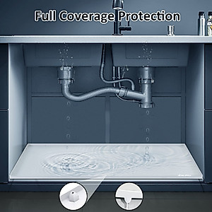 Tomekji Under Sink Mat, 34x22 (Please Check Dimensions) Under Sink Mats for Kitchen Waterproof, Made of Premium Silicone Perfect Sink Cabinet Protector - Holds Over 2 Gallons water - White