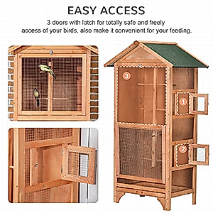 PawHut 60" Wooden Outdoor Bird Cage for Finches, Parakeet, Large Bird Cage with Removable Bottom Tray 4 Perch, Orange