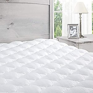ExceptionalSheets Pillow Top Mattress Pad - Found in Marriott Hotels with Fitted Skirt and 18" Deep Pockets - Supportive Pillowtop Mattress Pad Cover with Cluster Fiber - Twin Size