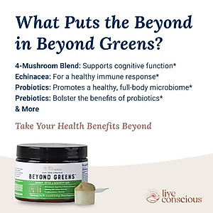 Beyond Greens Super Greens Powder Superfood - Delicious Debloating Green Powder - Matcha Greens Blend Superfood Powder w/ Chlorella, Echinacea, Probiotics for Immune Support & Energy by Live Conscious