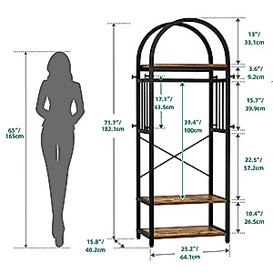 YITAHOME Industrial Hall Tree Garments Rack with Storage Shelves and Hanging Rod, Coat Rack Freestanding with 8 Hanging Hooks, Tall Clothes Rack Closet Organizer for Hallway, Bedroom, Rustic Brown