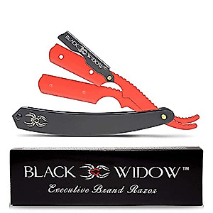 Barber Straight Razor, Professional Barber Straight Edge Razor - Barber Razor Compatible with Straight Razor Edge for Barber by Black Widow (1.5mm) (Red and Matte Black)