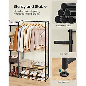 SONGMICS Wardrobe Closet, 44.1 Inch Large Portable Closet, Clothes Rack for Hanging Clothes,Heavy Duty Garment Rack, Storage Organizer with Shelves, 44.1 x 11.4 x 62.4 Inches, Black ULGR462B01