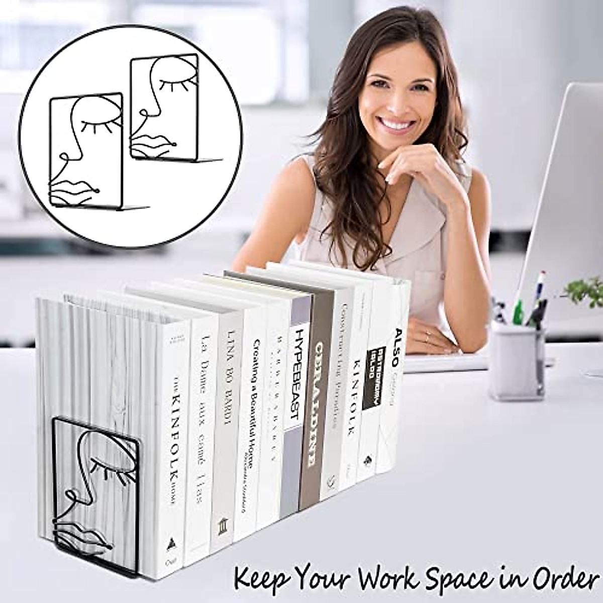 Book Ends Bookends for Shelves - Decorative Simple Design Bookends Non Skid Book Stoppers for Heavy Books CDs, Metal