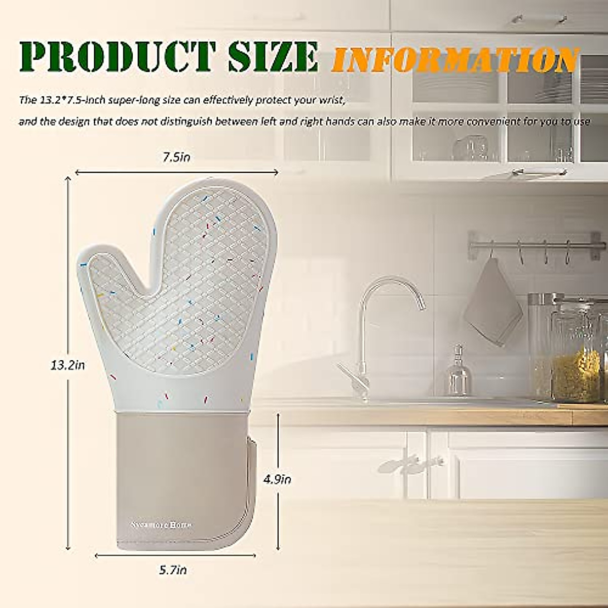 Sycamore Home, Oven Mitts 13" Extra Long, Silicone + Cotton Lining + Cotton, Easy Clean, 500F° Heat Resistant Silicone Oven mitt