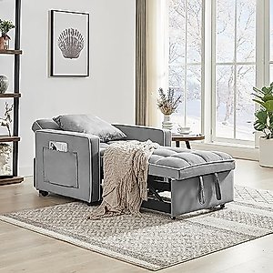 YUNLife 3 in 1 Convertible Loveseat Sofa with Pull-Out Sleeper&Adjsutable Backrest,Multi-Functional Folding Recliner Accent Futon Sofá Chair,Upholstered Lounge Chaise Couch Armchair for Living Room