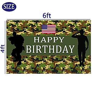 4x6FT American Flag Military Theme Happy Birthday Backdrop Banner,Patriotic Military Theme Birthday Photography Banner for US Army/NAVY/AIR FORCE/Policeman Birthday Party Decor