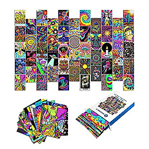 Woonkit Trippy Room Decor, Indie Room Decor, Hippie Room Decor, Indie Hippie Trippy Posters, Teen Wall Bedroom Dorm Aesthetic Poster, Photo Wall Collage Kit Pictures, Psychedelic Posters, 50PCS 4X6 INCH