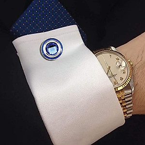 Crystal Cufflinks and Studs Sets for Men's Tuxedo Shirts with Gift Box - One Pair Cufflinks with 6 pcs Studs - Blue