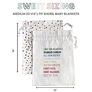 Gather & Knot Drawstring Gift Bags | 16" Medium | Happy Birthday | Premium Canvas | Reusable Fabric Wrap for Kids, Adults | Gender Neutral | Mix & Match Set