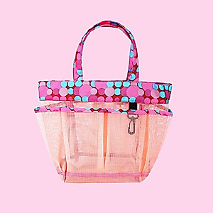 Yardwe Portable Mesh Storage Pocket Quick Dry Shower Tote Bag Hanging Toiletry Bath Organizer for Shampoo Conditioner Soap and Other Bathroom Accessories (Pink)