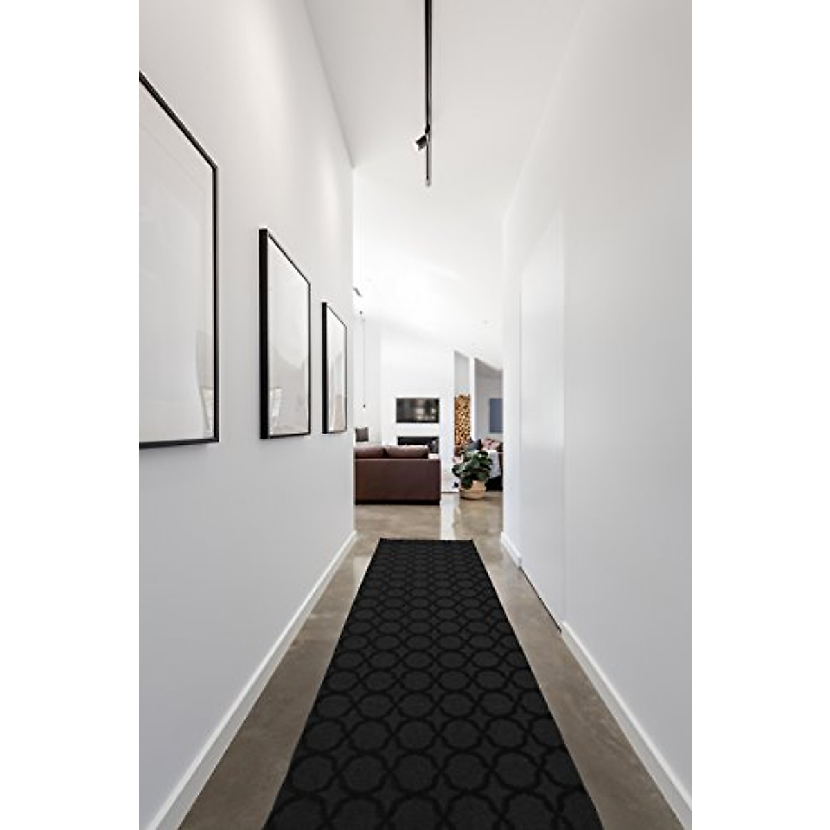 Garland Rug Sparta Non Slip Polypropylene 2 Ft. X 12 Ft. Black Area Rug- Ideal for Living Rooms & Hallways, Stylish & Durable for High-Traffic Areas
