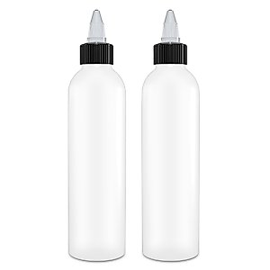 BRIGHTFROM Twist Top Applicator Bottles, Squeeze 6 OZ Empty Plastic Bottles, Refillable, Open/Close Nozzle - Multi Purpose (Pack of 2) (Black)