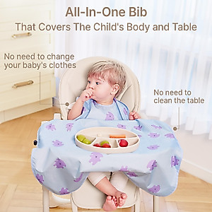 aijoo All-in-one Coverall Bib, Baby Feeding Bibs, Sleeveless Bib, BLW Bibs Covers baby and high chair (Violet Puppy)